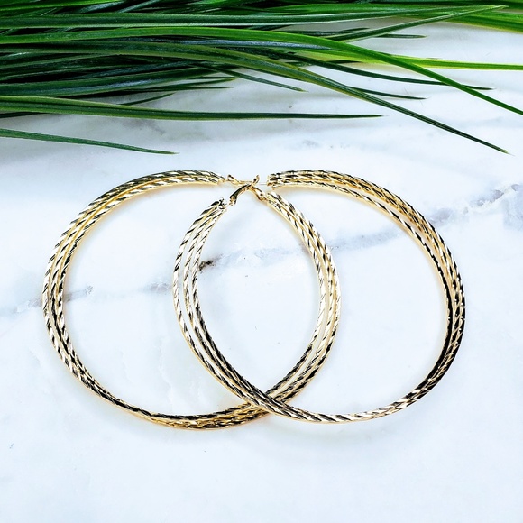 Jewelry | 5 For 25 Gold Color Extra Large Triple Hoops | Poshmark